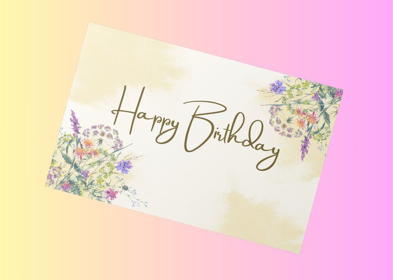 Floral Happy Birthday Card DIGITAL Download Printable Birthday Card Printable Wildflowers ...