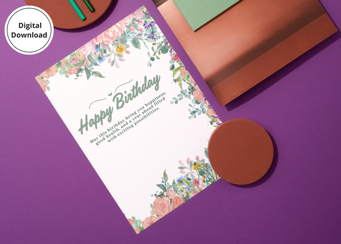 Happy Birthday Flower Card DIGITAL Download Printable Birthday Card ...