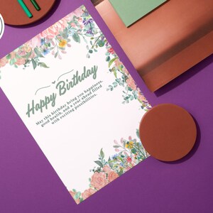 Happy Birthday Flower Card DIGITAL Download Printable Birthday Card ...