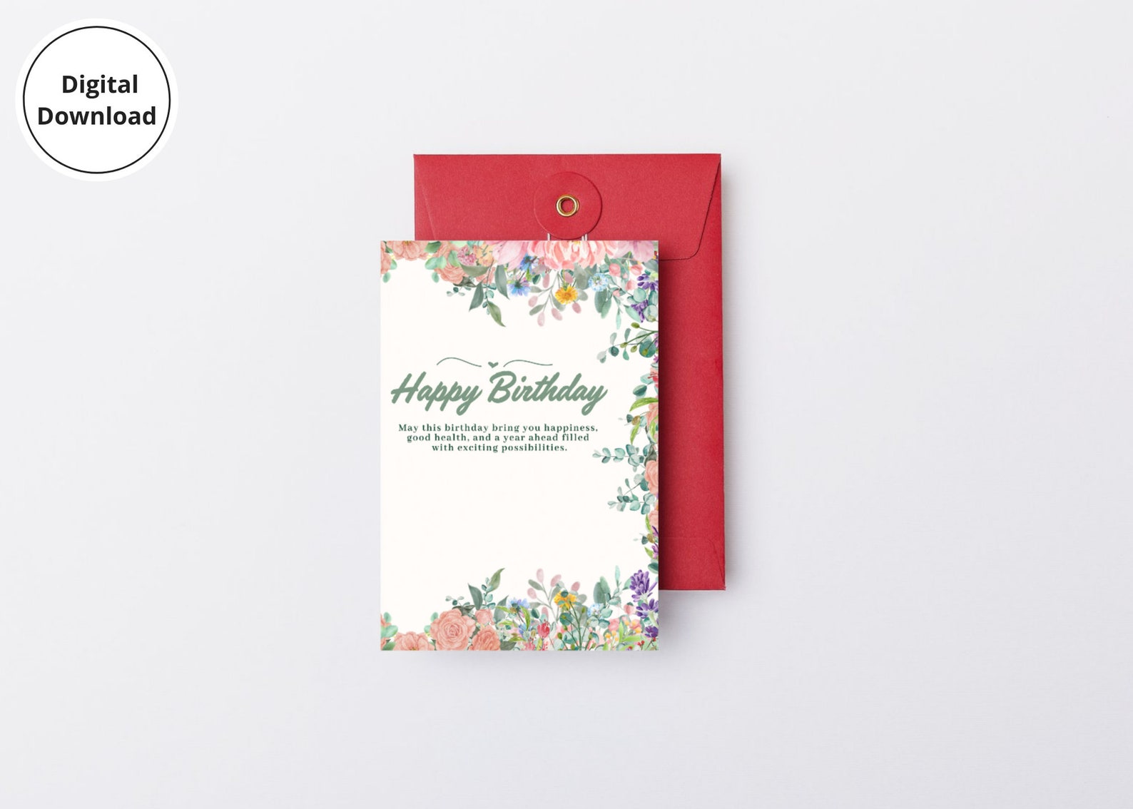 Happy Birthday Flower Card DIGITAL Download Printable Birthday Card Printable Birthday Card With ...