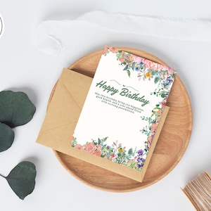 Happy Birthday Flower Card DIGITAL Download Printable Birthday Card Printable Birthday Card With ...