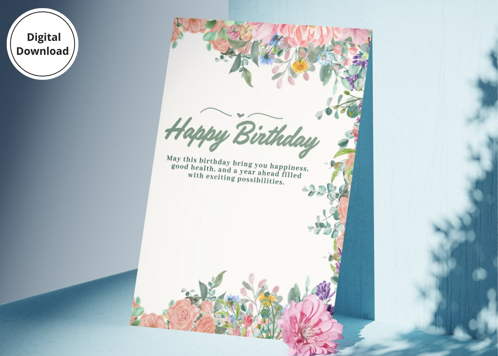 Happy Birthday Flower Card DIGITAL Download Printable Birthday Card ...