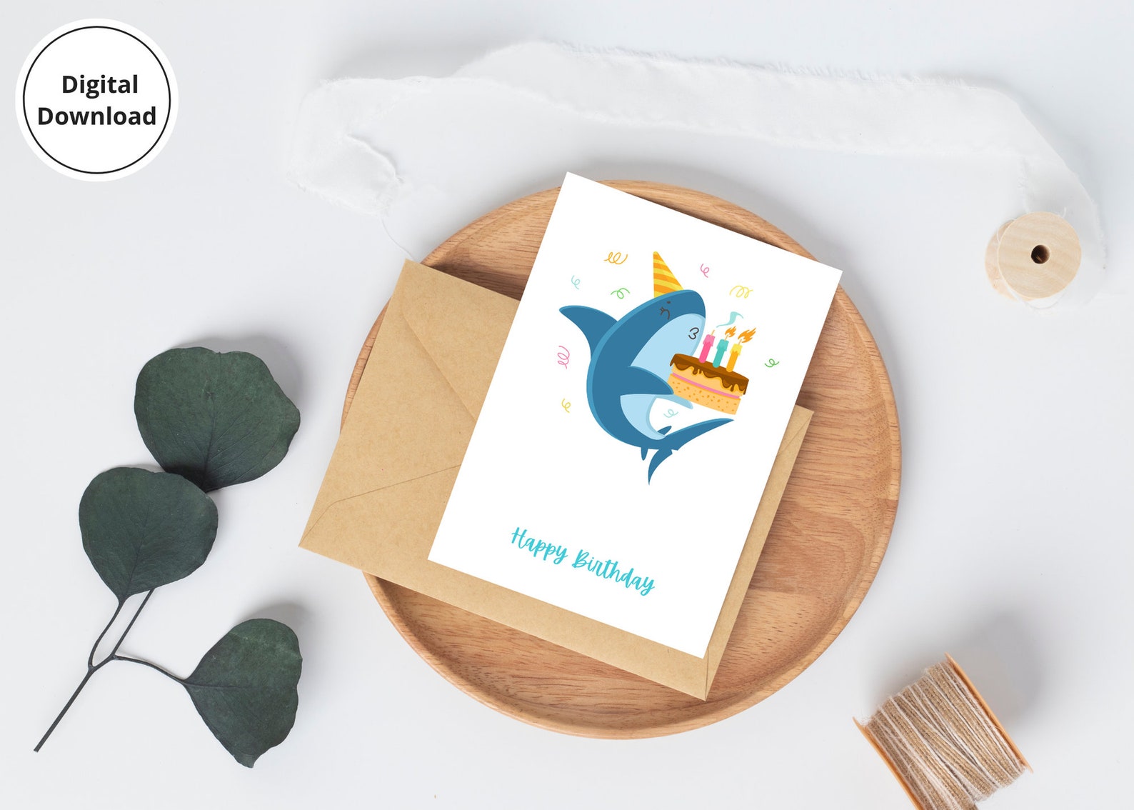 Shark Happy Birthday Card DIGITAL Download Printable Birthday Card ...