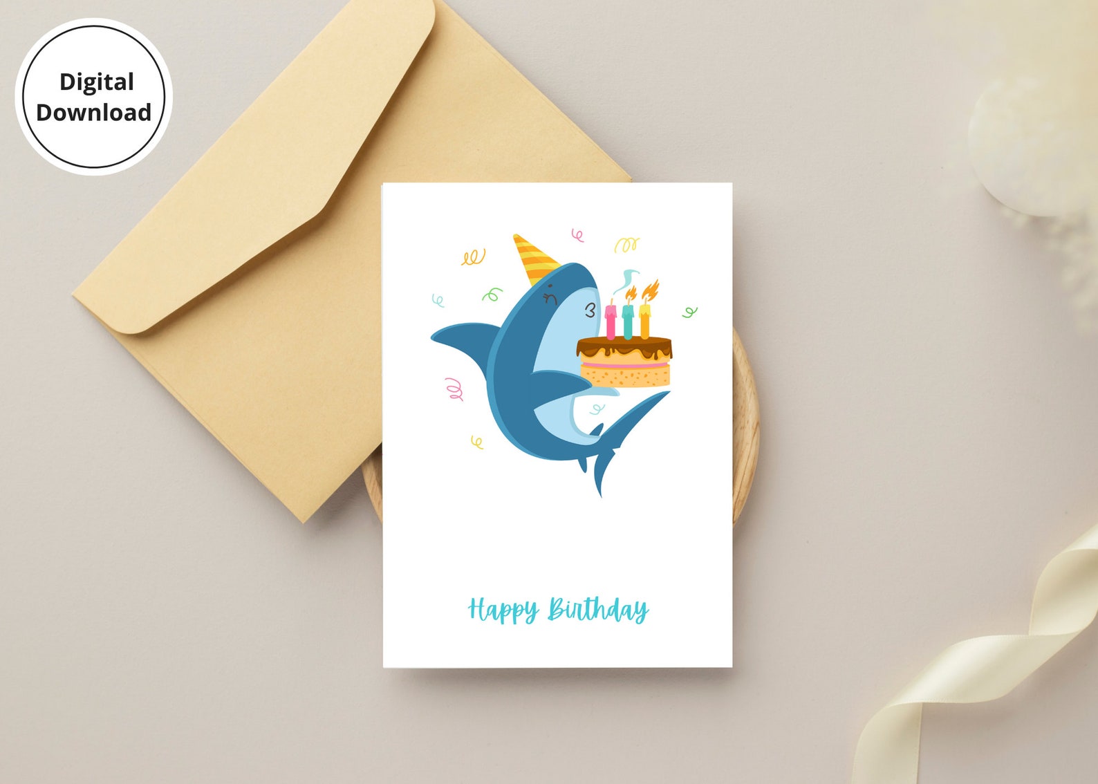 Shark Happy Birthday Card - DIGITAL Download - Printable Birthday Card ...