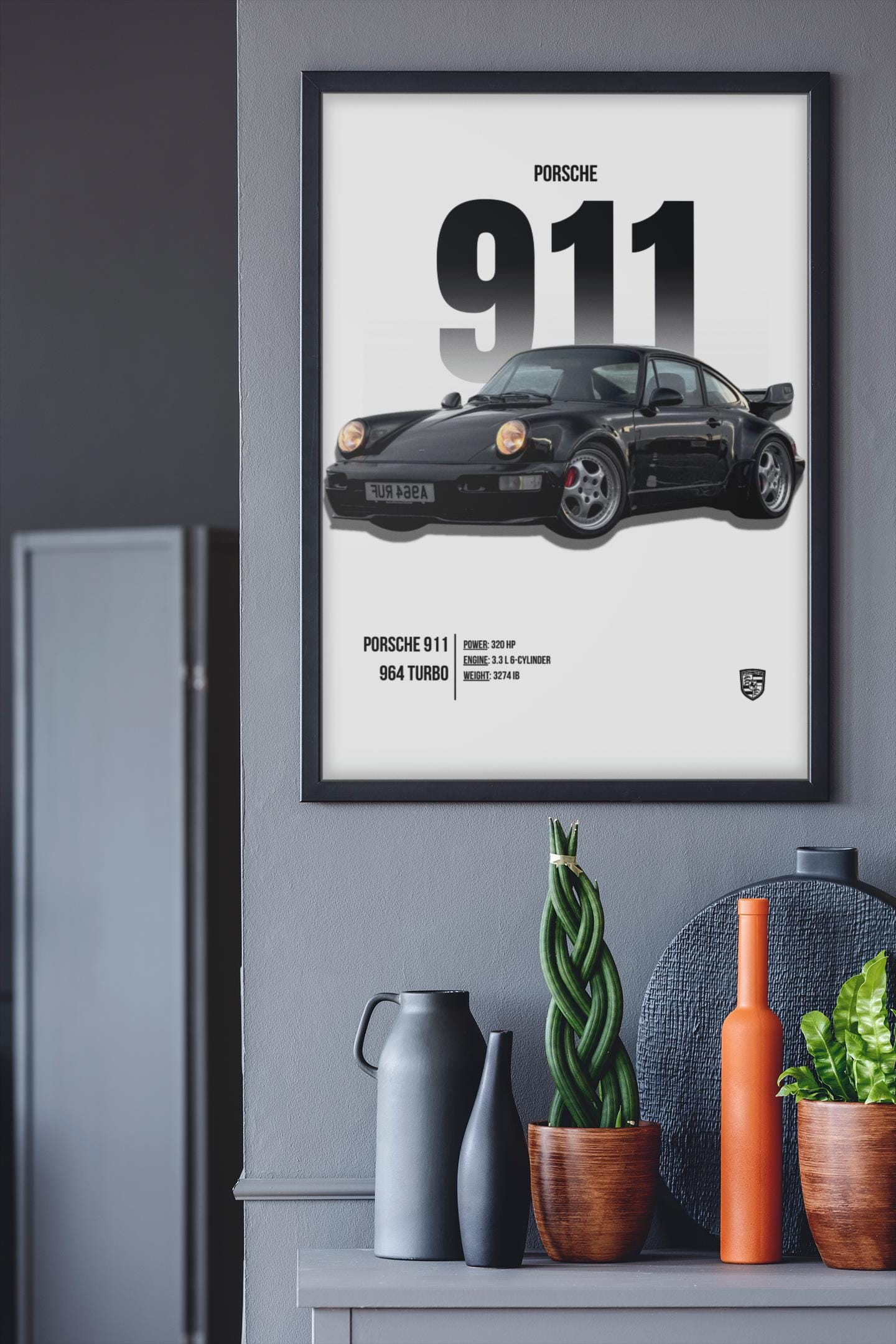 Porsche 911 964 Turbo Printable Poster ,poster Car Print, Cool, Wall ...