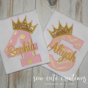 Princess Birthday Shirt, Princess Party Outfit, Pink Gold, 1st 2nd 3rd 4th 5th 6th 7th 8th 9th ...