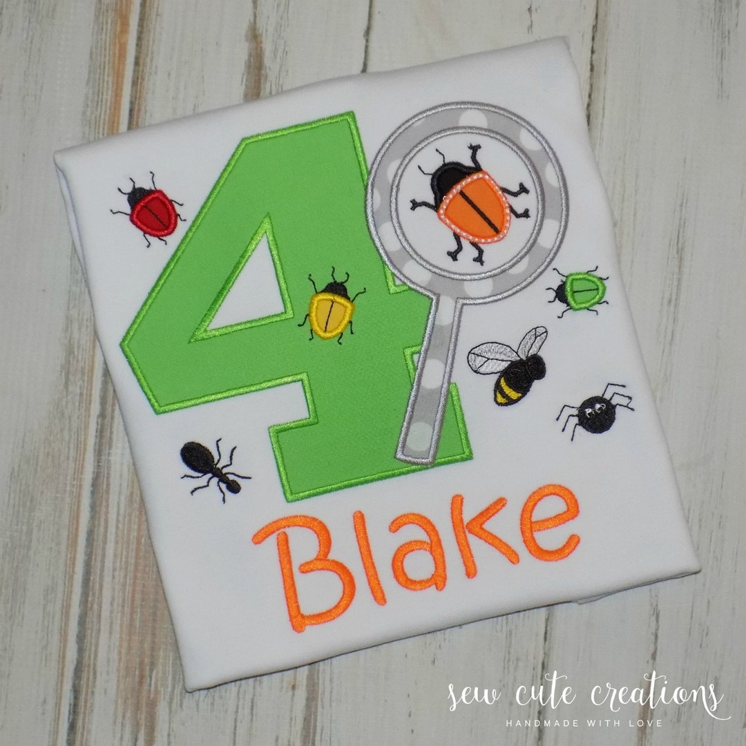 Bug Hunter Birthday Shirt for Boys and Girls, Custom Embroidered Tee ...
