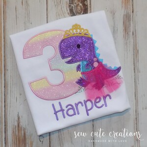 Princess T Rex Girl Dinosaur Birthday Shirt, Girly Three Rex Princess ...