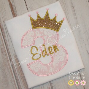 Princess Birthday Shirt, Princess Party Outfit, Pink Gold, 1st 2nd 3rd 4th 5th 6th 7th 8th 9th ...