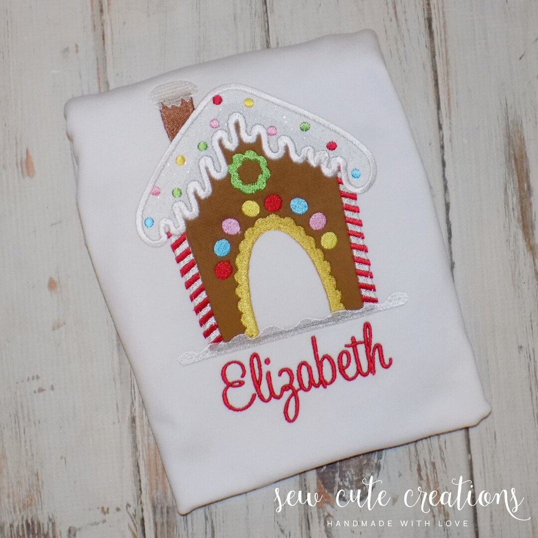 Gingerbread House Christmas Shirt for Boys or Girls, Custom Embroidered ...