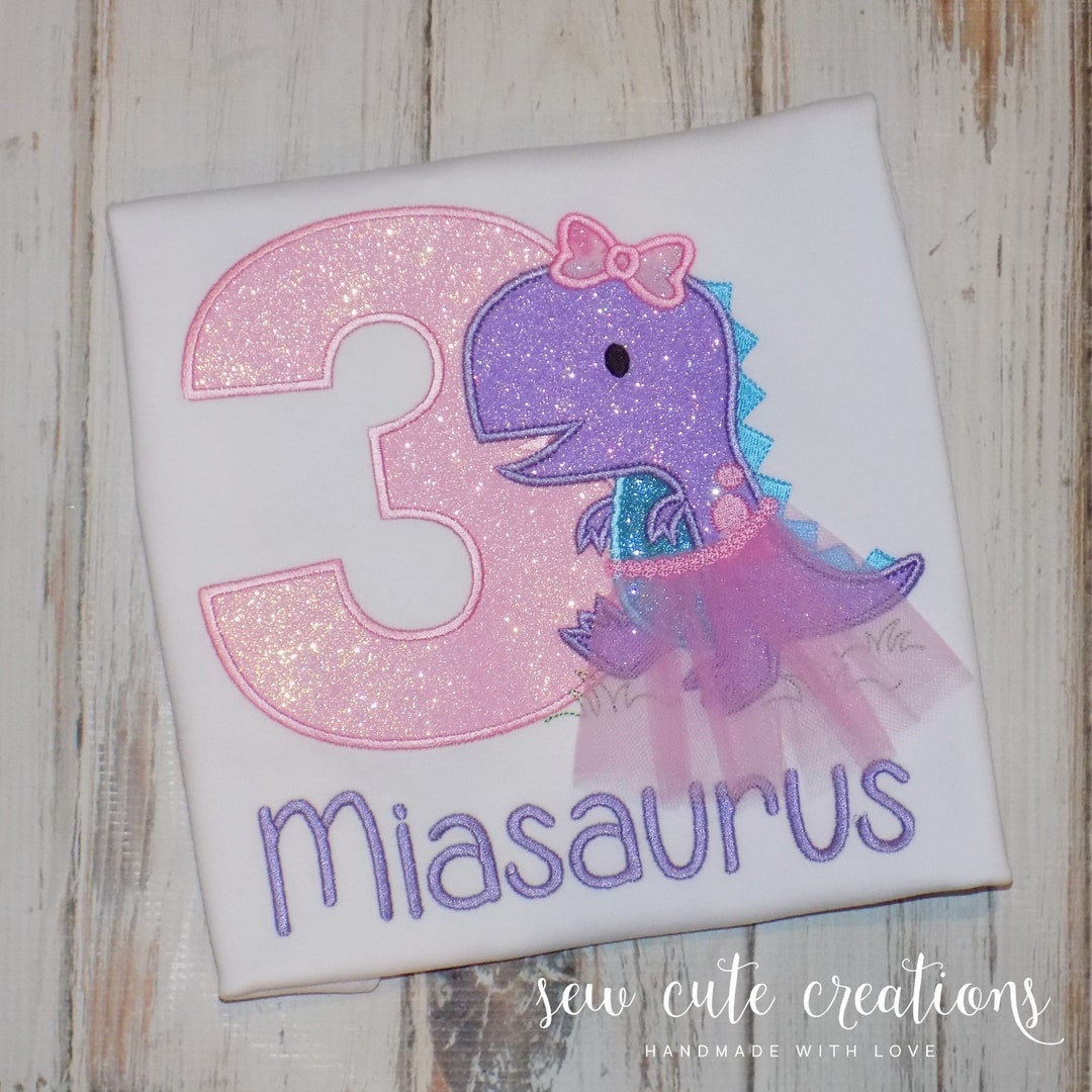Three Rex T-rex Girl Dinosaur Birthday Shirt, Girly Dinosaur Tutu ...
