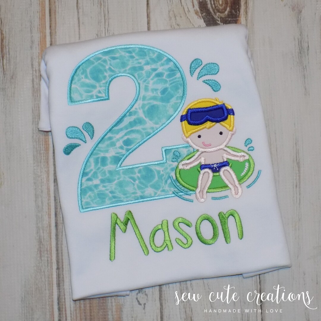 Pool Party Birthday Shirt for Boys and Girls, Custom Embroidered Ages ...