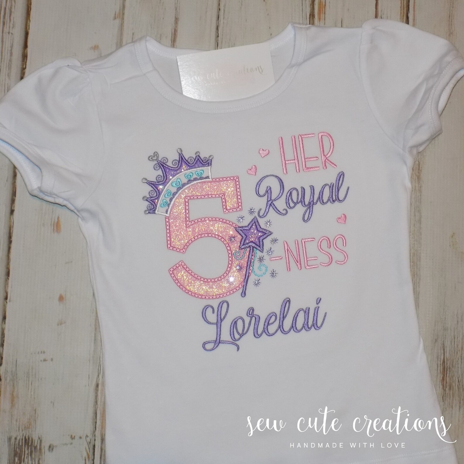 Her Royal Fiveness Princess 5th Birthday Shirt, Custom Embroidered Top ...