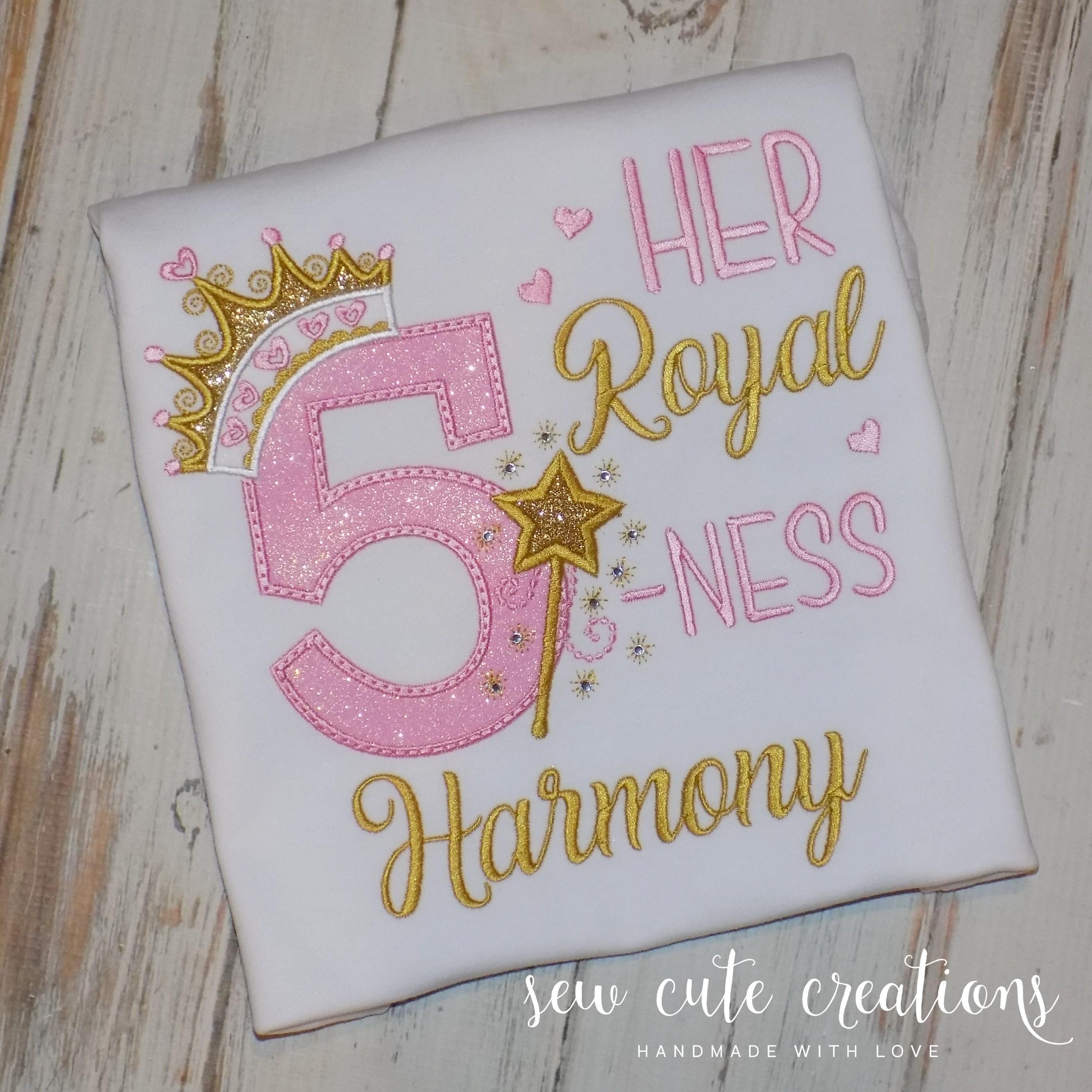 Her Royal Fiveness Princess 5th Birthday Shirt, Custom Embroidered Top ...