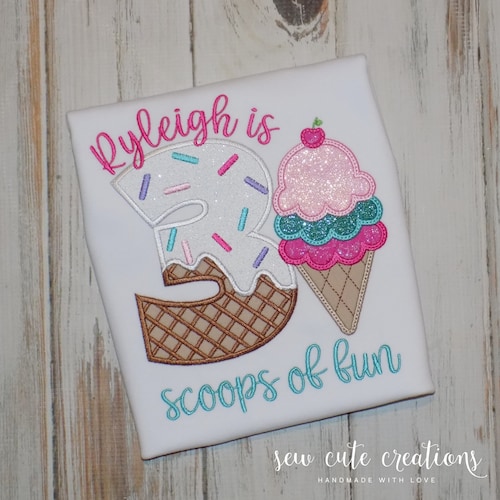 Three Scoops of Fun Ice Cream Girls 3rd Birthday Shirt 3rd - Etsy