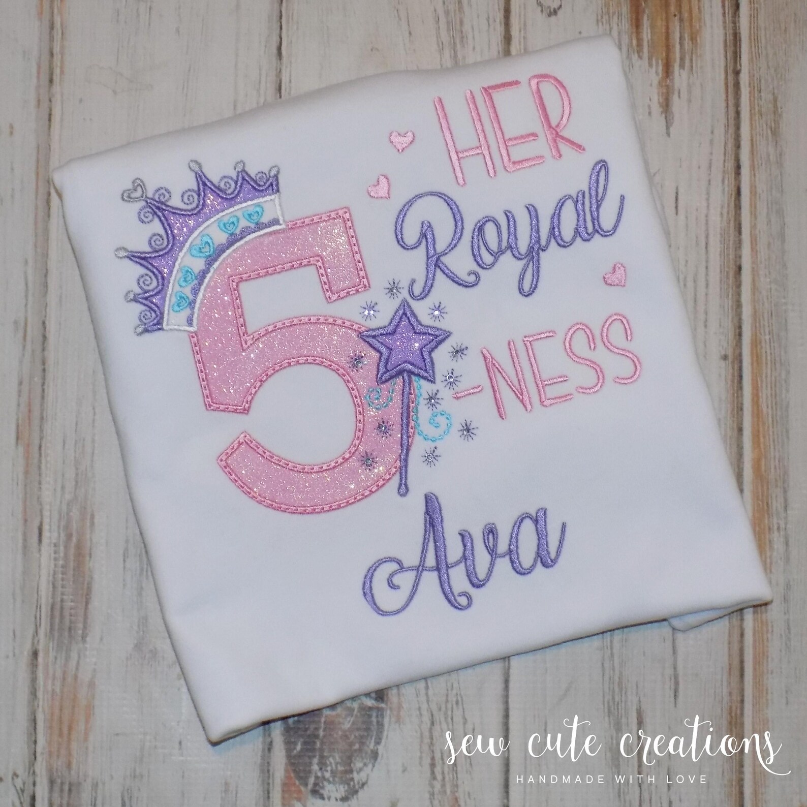 Her Royal Fiveness Princess 5th Birthday Shirt, Custom Embroidered Top ...