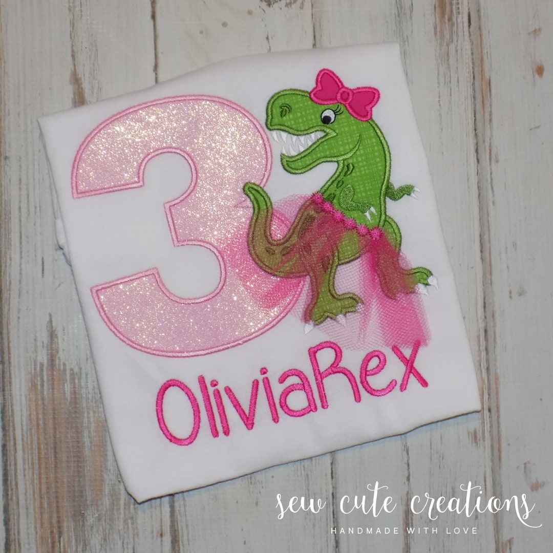 Three Rex Dinosaur Tutu Birthday Shirt, Girl T Rex Party Outfit, 1st to ...