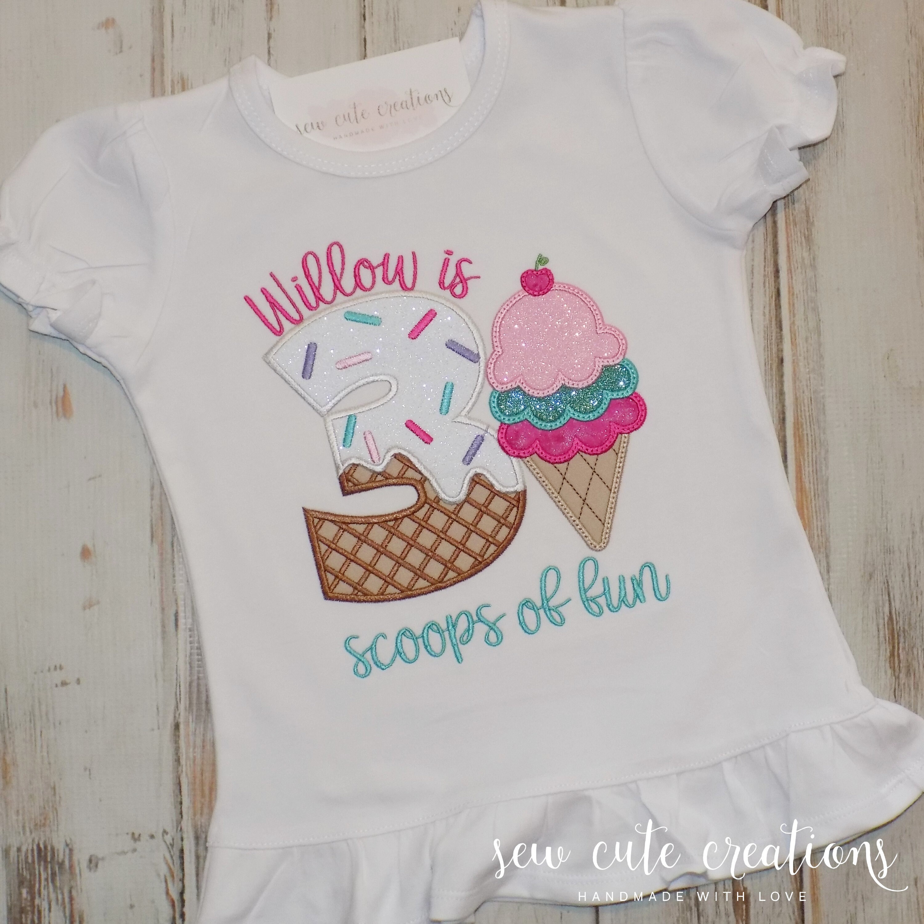 Ice Cream Fifth Birthday Shirt, Scoops of Fun Custom Embroidered Tee ...