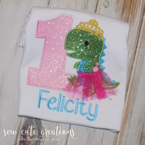 Princess T Rex Girl Dinosaur Birthday Shirt, Girly Three Rex Princess ...