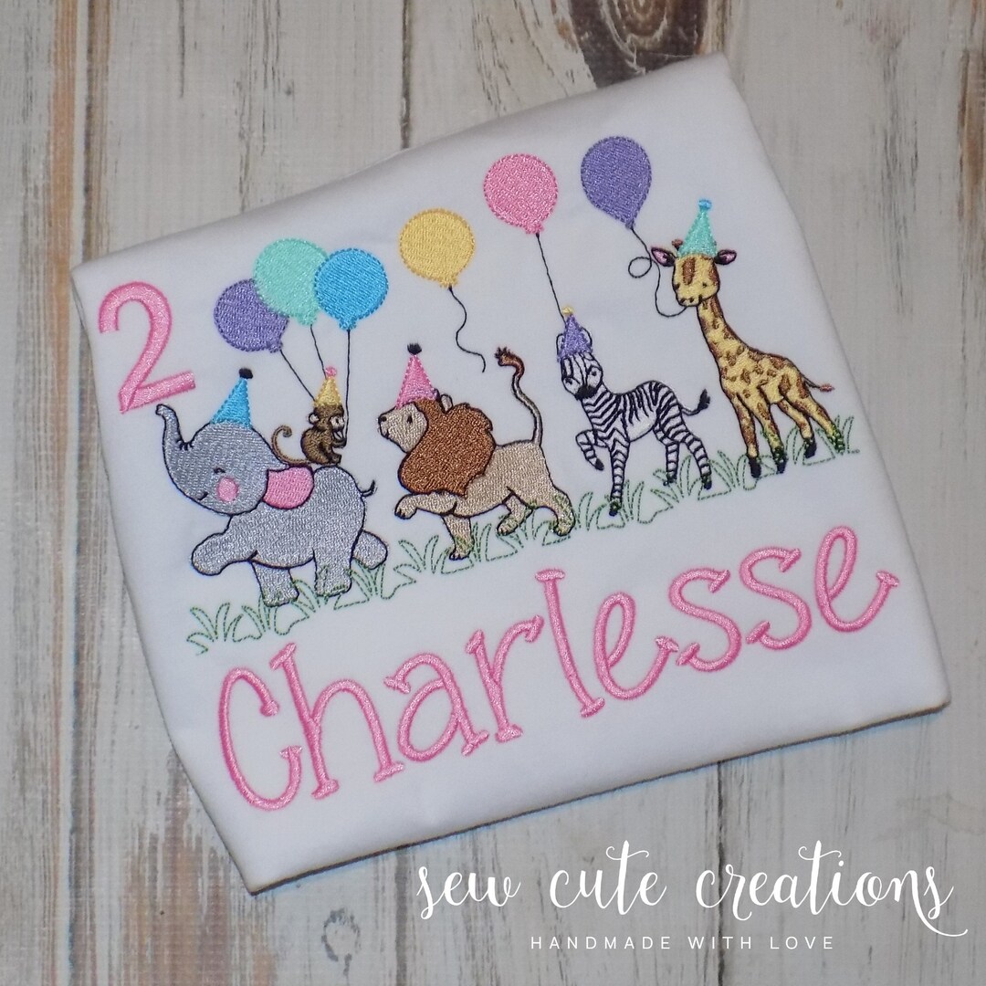 Zoo Animal Parade Birthday Shirt, Custom Embroidered Ages 1st to 12th ...