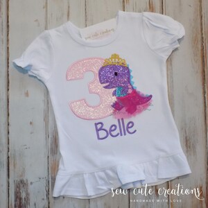 Princess T Rex Girl Dinosaur Birthday Shirt, Girly Three Rex Princess ...