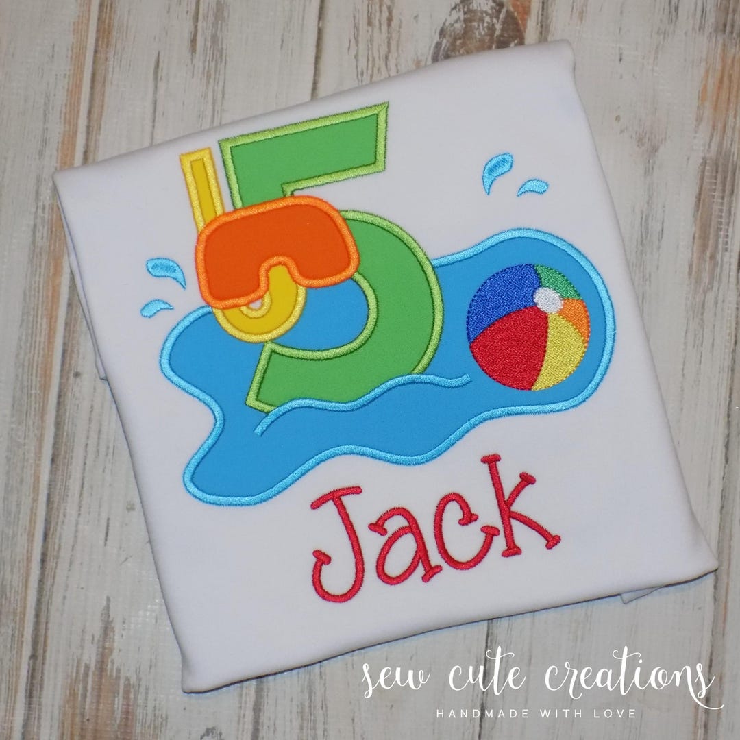 Pool Party Birthday Shirt, Beach Ball Custom Embroidered Tee Ages 1st ...