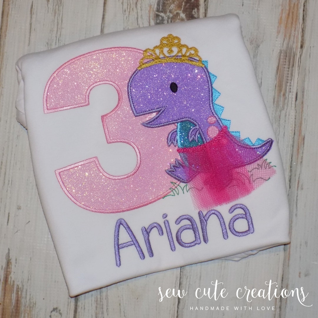 Princess T Rex Girl Dinosaur Birthday Shirt, Girly Three Rex Princess ...