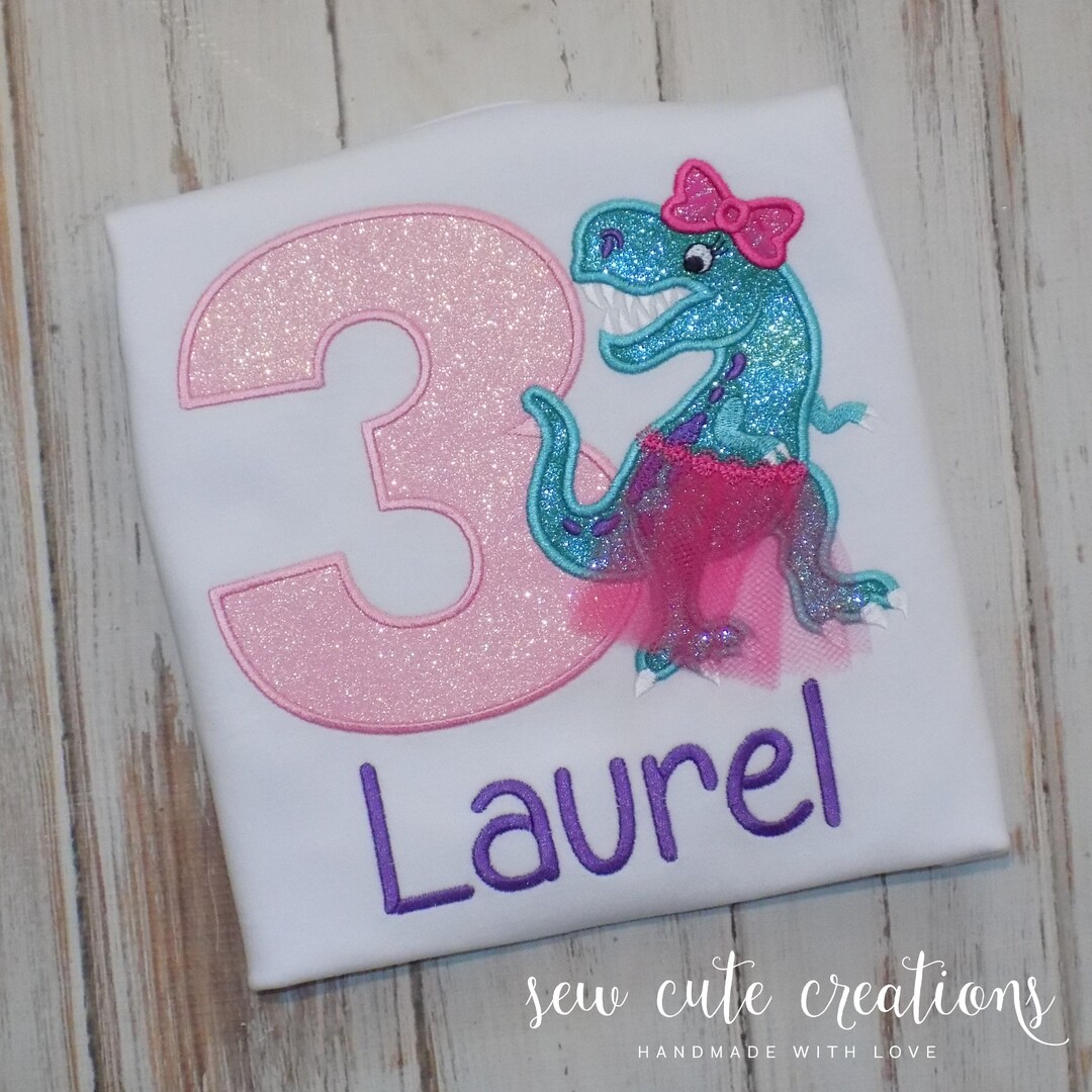T Rex Dinosaur Tutu Birthday Shirt for Girls, Three Rex Party Outfit ...