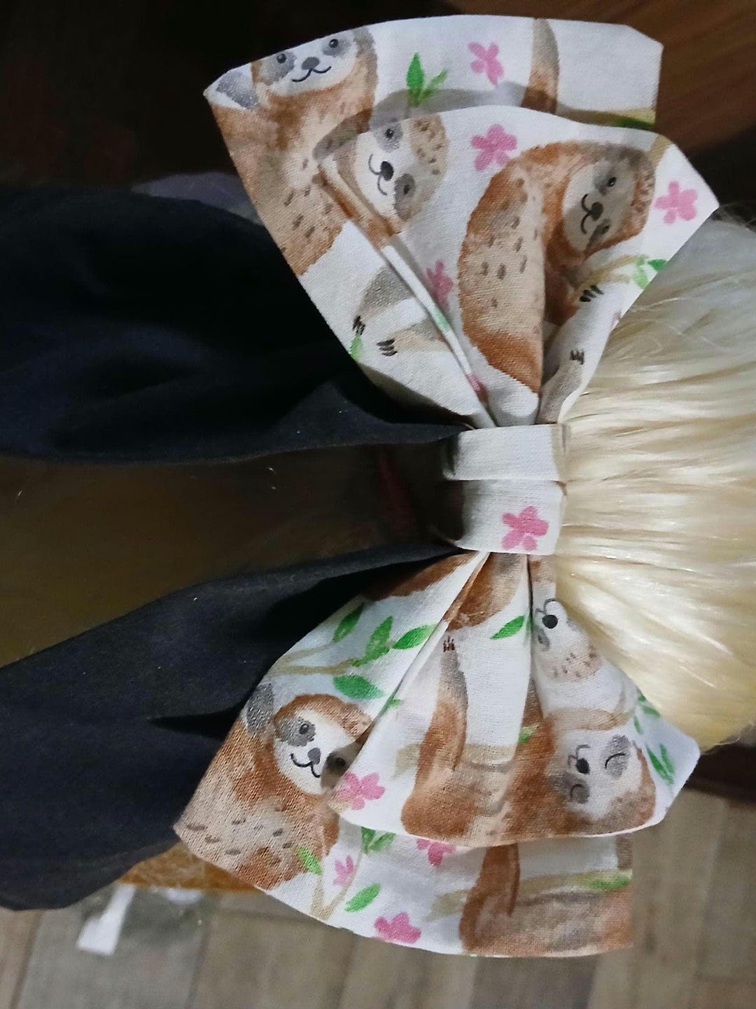 Sloth Hair Bow: Black Tails, Brown Vinyl Sloth Decor - Etsy