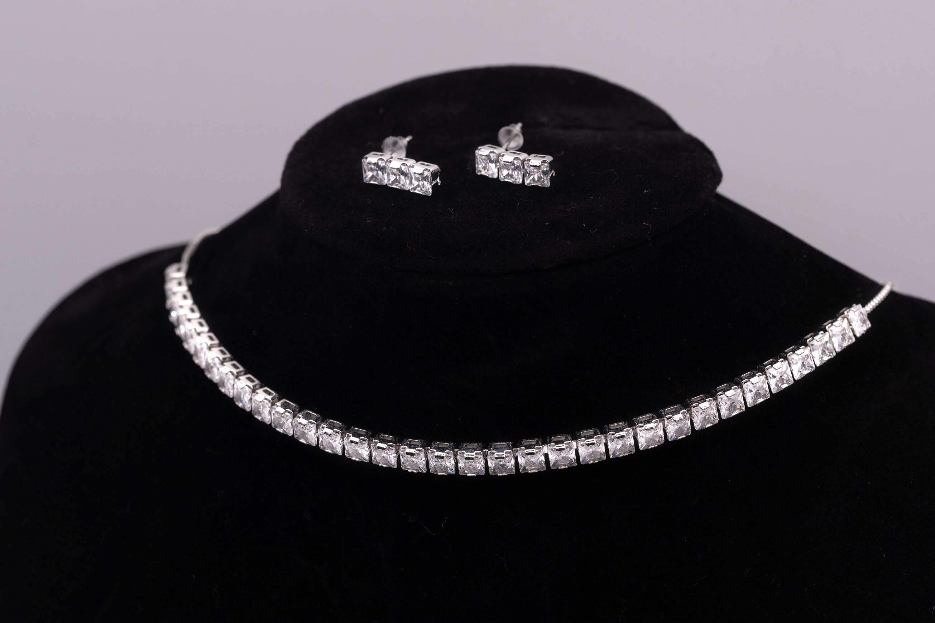 Elegant Artificial Diamond Necklace and Earrings Set - Etsy