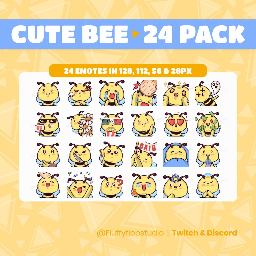 Cute Bee 24 Pack Emotes, Twitch Emote, Ready to Use, Kawaii Wasp Hornet ...