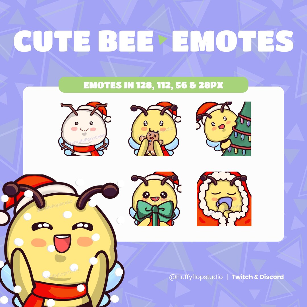 Cute Christmas Bee Emotes, Twitch Emote, Ready to Use, Kawaii Wasp ...