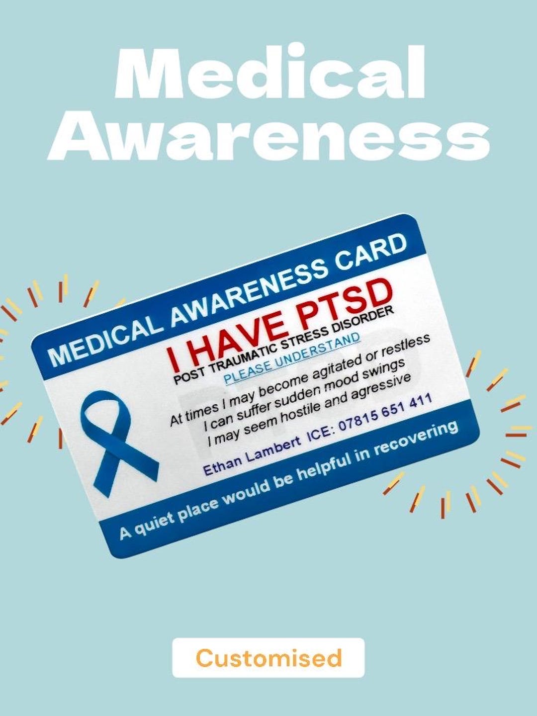 Personalized PTSD Medical Awareness Card: Emergency Contact ID - Etsy