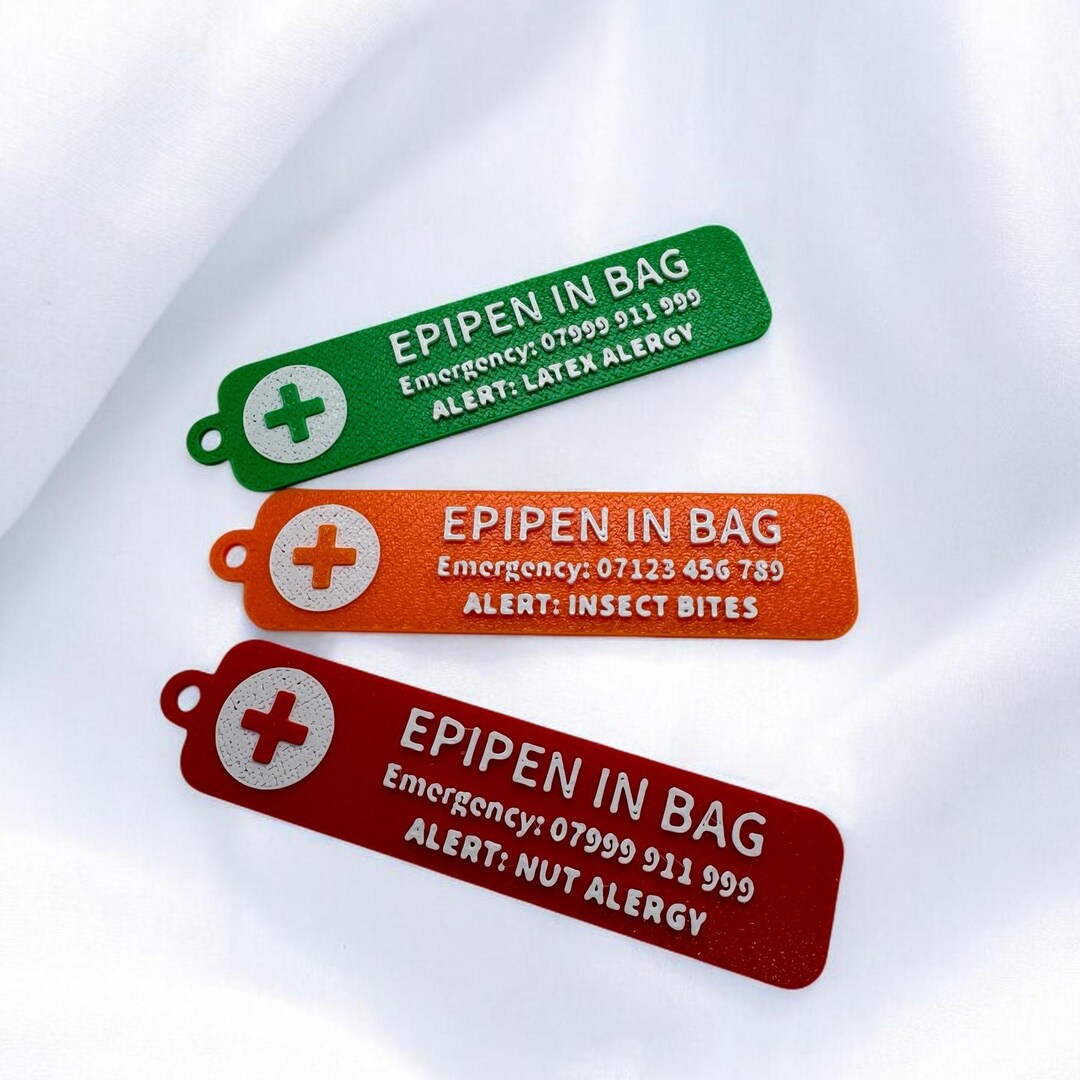 EPIPEN IN BAG Keychain Custom Allergy Emergency Alert Tag Personalised ...