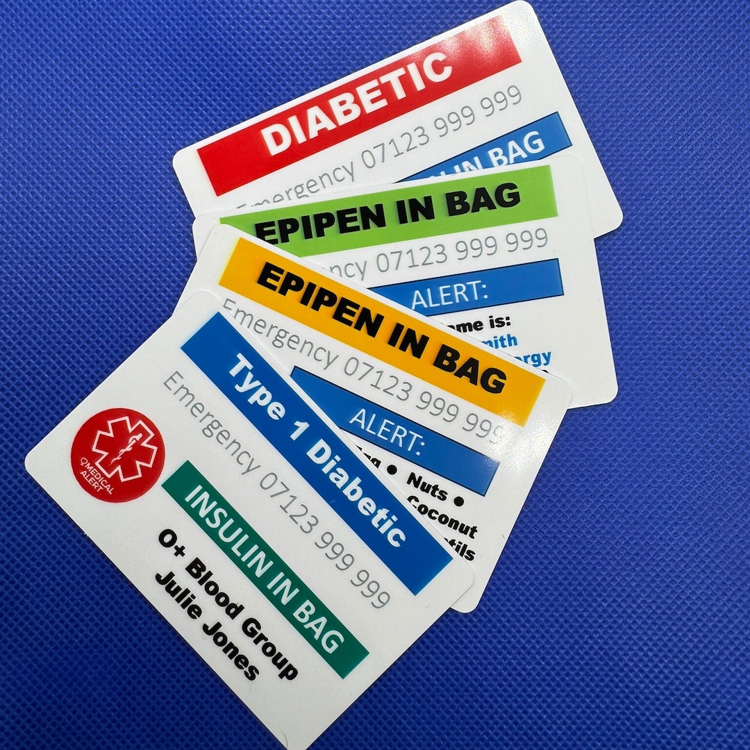 EPIPEN IN BAG or Diabetic Card Custom Allergy Emergency Alert Tag ...