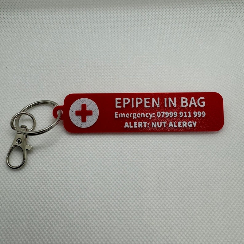 EPIPEN IN BAG Keychain Custom Allergy Emergency Alert Tag Personalised ...