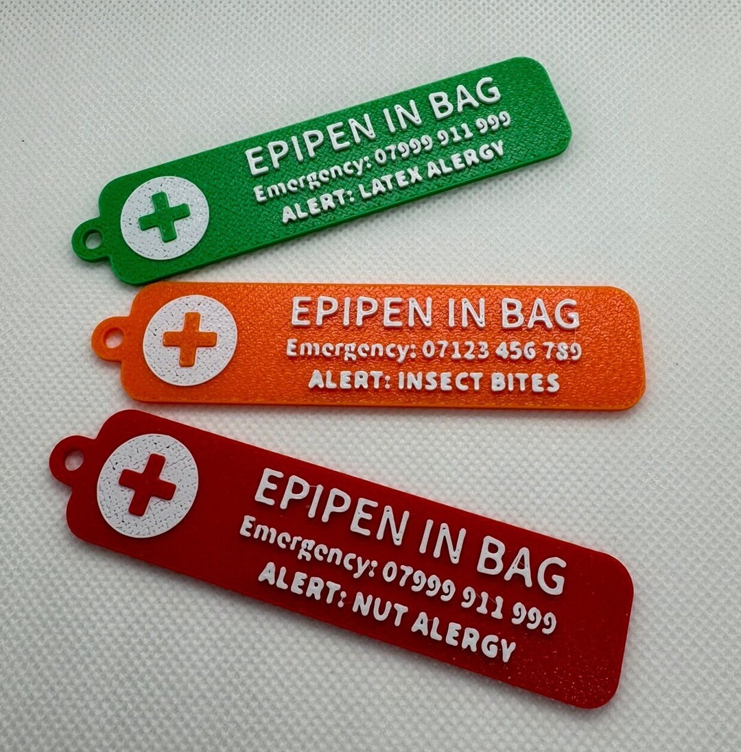 EPIPEN IN BAG Keychain Custom Allergy Emergency Alert Tag Personalised ...