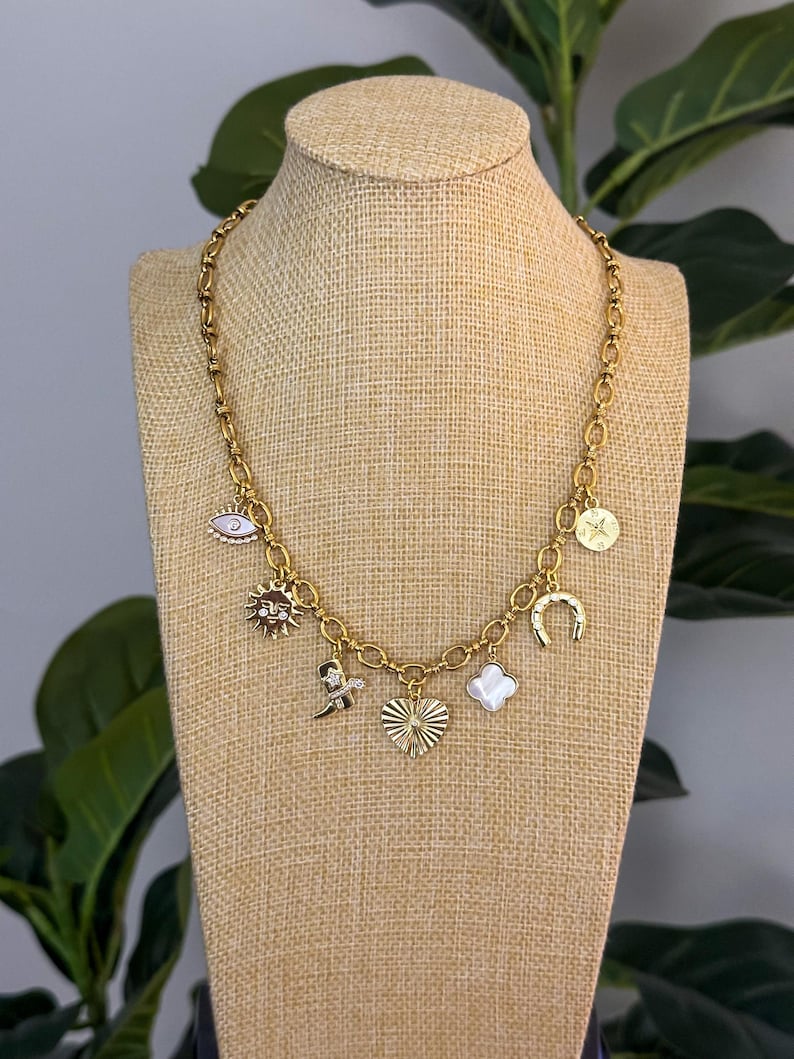 18k Gold Plated Custom Charm Necklace - Choose 5, 7, or 9 Charms - Etsy
