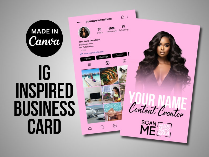 Instagram Business Cards, DIY Canva Template Design, Black and Pink ...