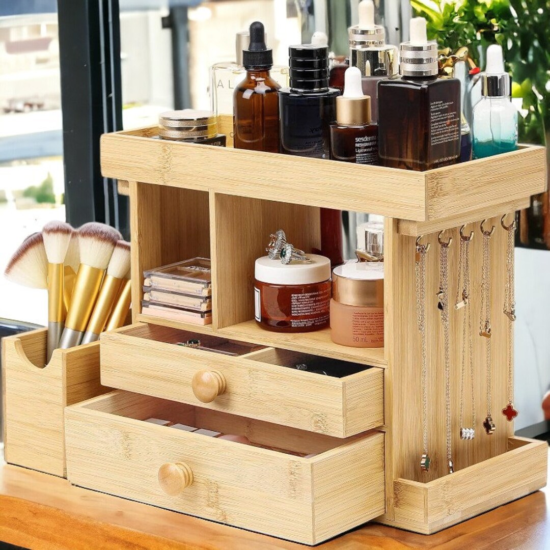 Wooden Organizer Bamboo Organizer Home Dekor Cosmetic Jewelry Storage ...
