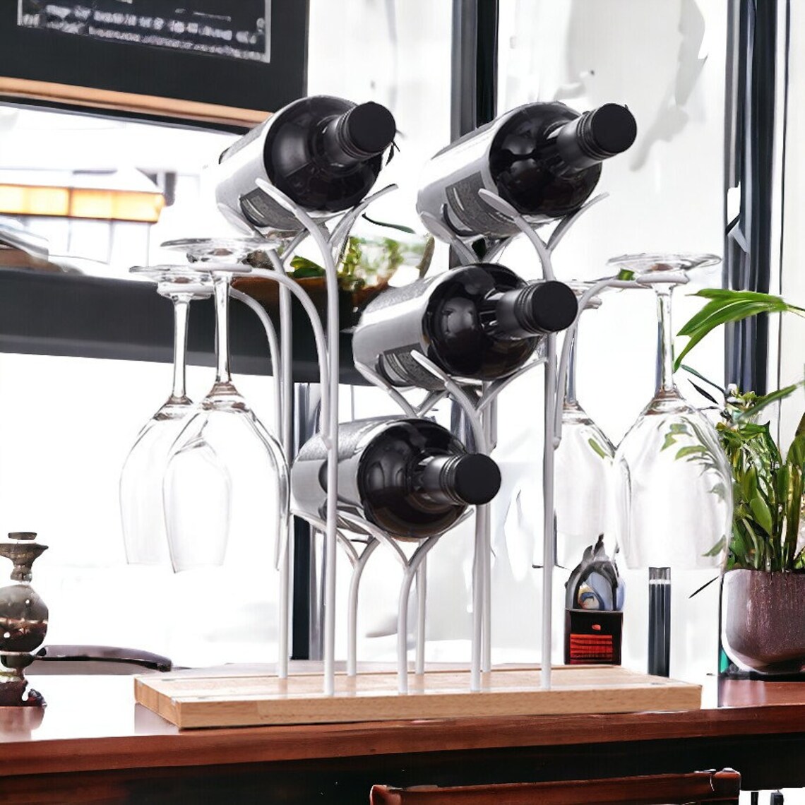 Iron Wire Forest Leaf Wine Rack Stand Wine Display Hanging Drinking ...