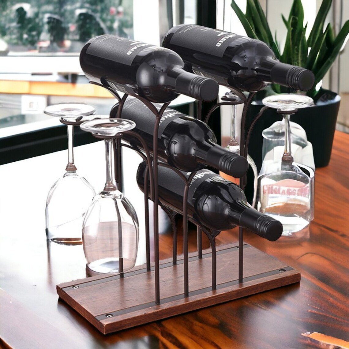 Iron Wire Forest Leaf Wine Rack Stand Wine Display Hanging Drinking ...