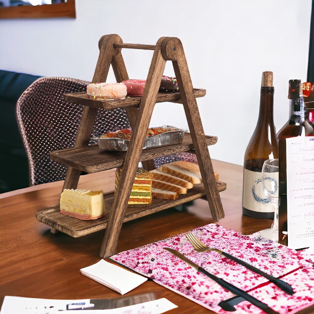 Multilayer Food Tray Three Tiered Cupcake Stand Home Dekor Wooden ...