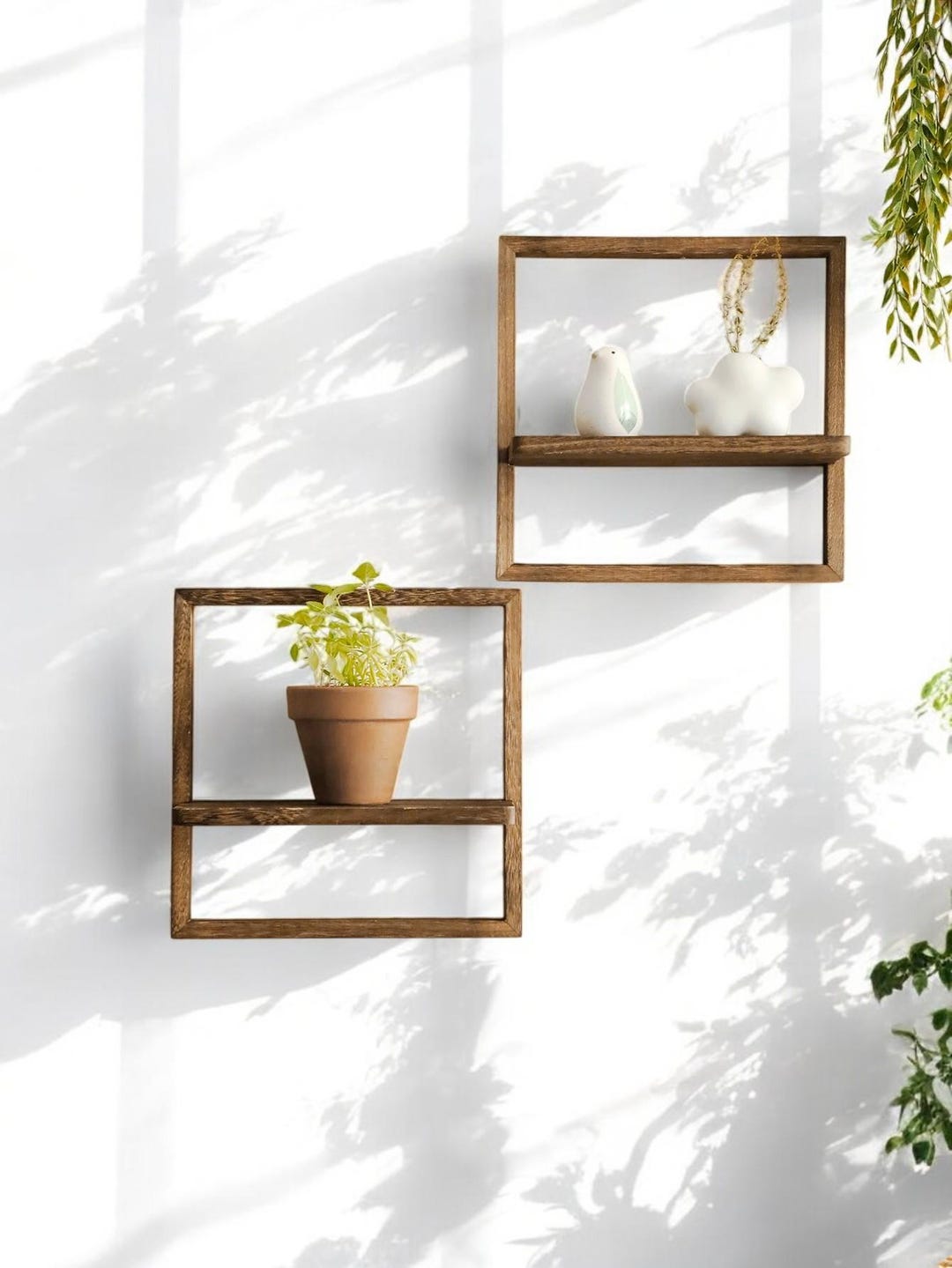 Rustic Wooden Floating Wall Shelf Square Charcoal Display Shelf for ...