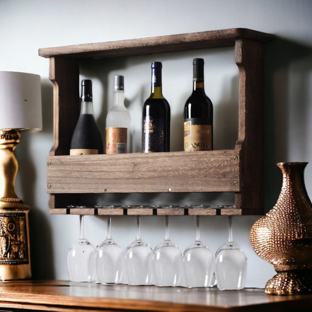 Wooden Wall Mounted Wine Glass Holder Wooden Wine Stand Wine Bottle ...
