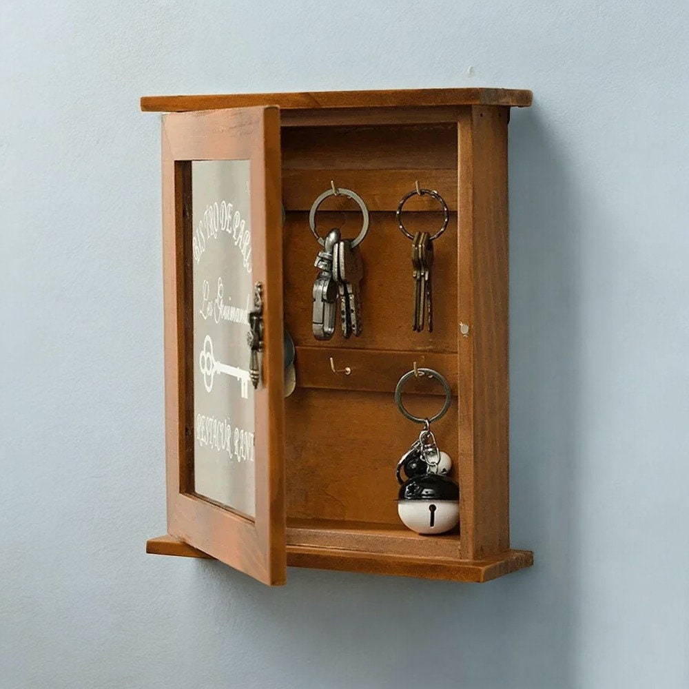 Charming Wooden Key Storage Box With Hook Rack Organizer - Etsy