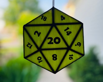 Dnd D20 Stained Glass Suncatcher Pathfinder Twenty Sided Dice Custom ...