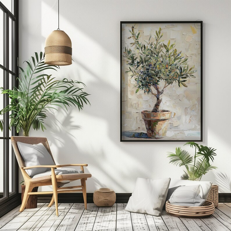 Olive Tree Oil Painting | Potted Tree | Beige Olive Tree | Printable ...
