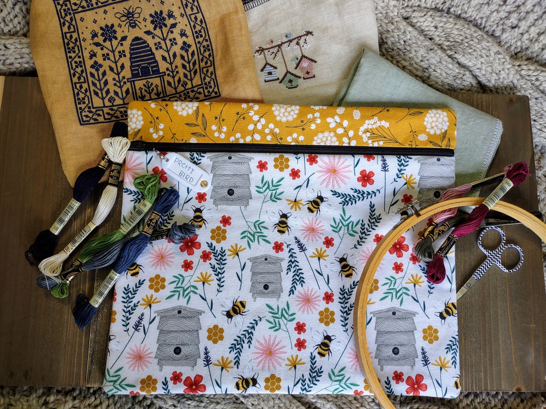 Floral Project Bag With Zipper – Cotton Craft Storage (13"x11") - Etsy