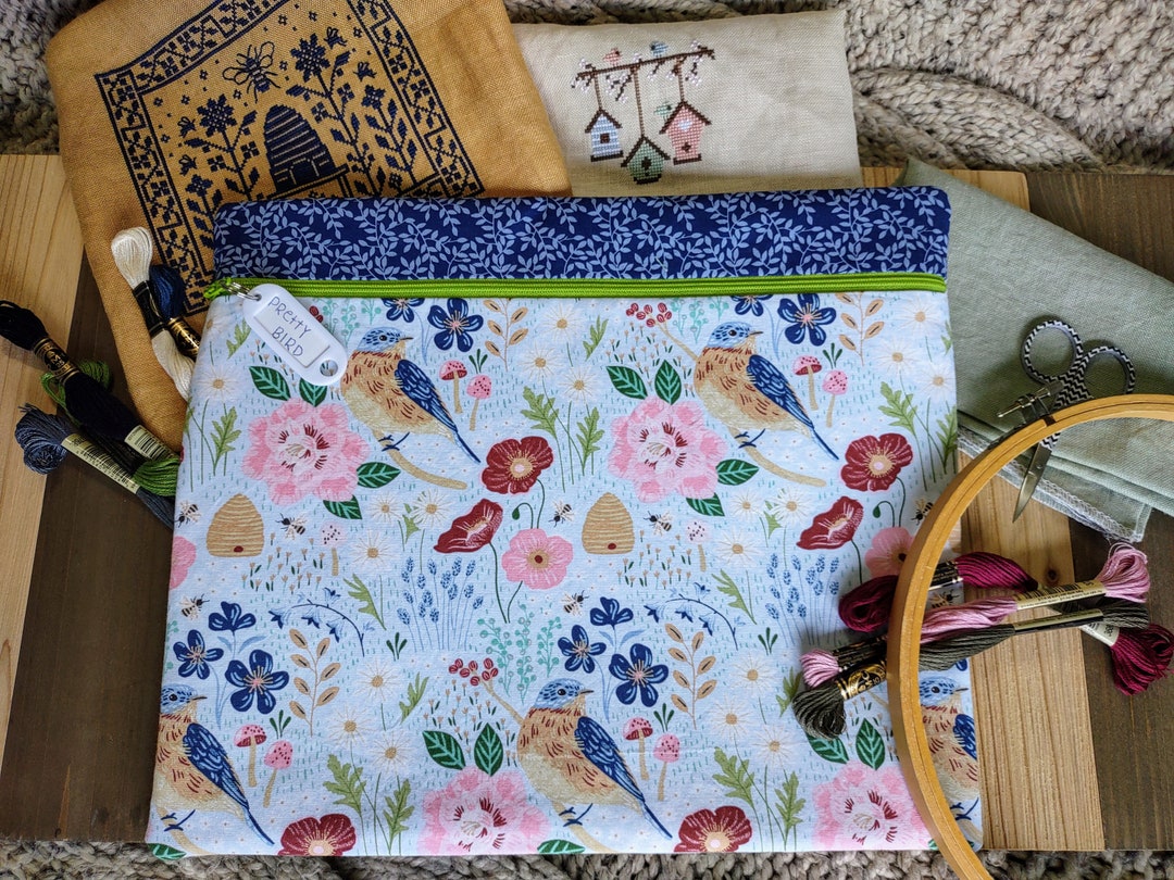 Floral Cotton Project Bag – Zippered Craft Storage, Cross Stitch - Etsy